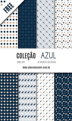 [GRÁTIS] Kit De Papel Digital Azul - 8 Papéis Digitais