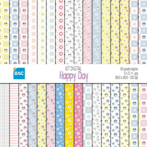 Kit Digital Happy Day - 80 Papéis | 30 Elementos