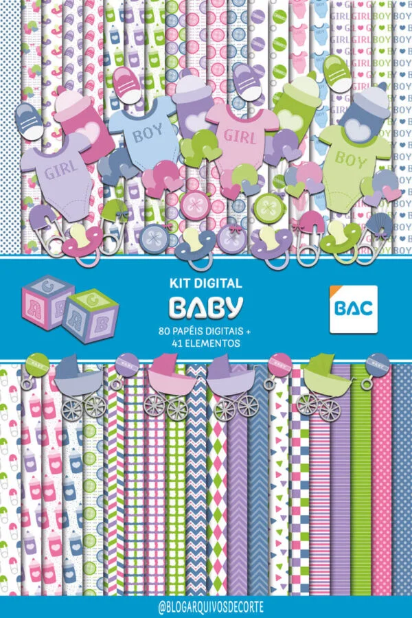 Kit Digital Baby | 8 Papéis Digitais | 4 Clip-arts