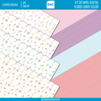 Papel Digital Flores Candy Color | 8 Papéis Digitais