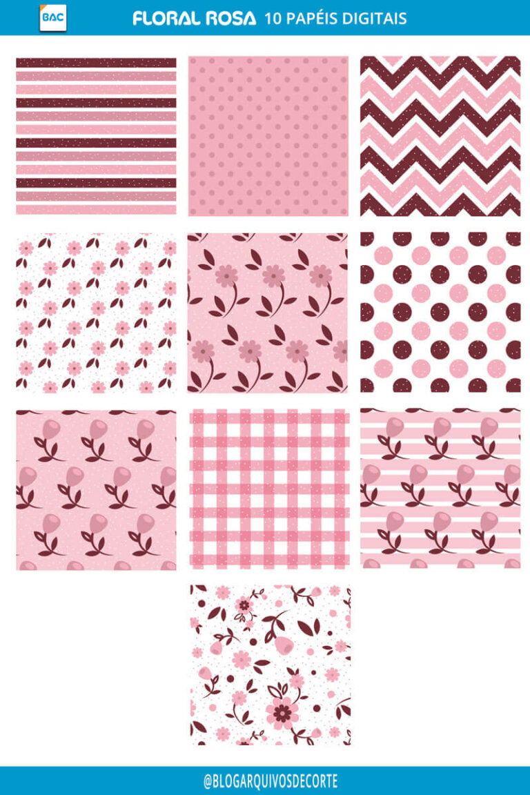 Kit Digital Floral Rosa II | 10 Papéis Digitais