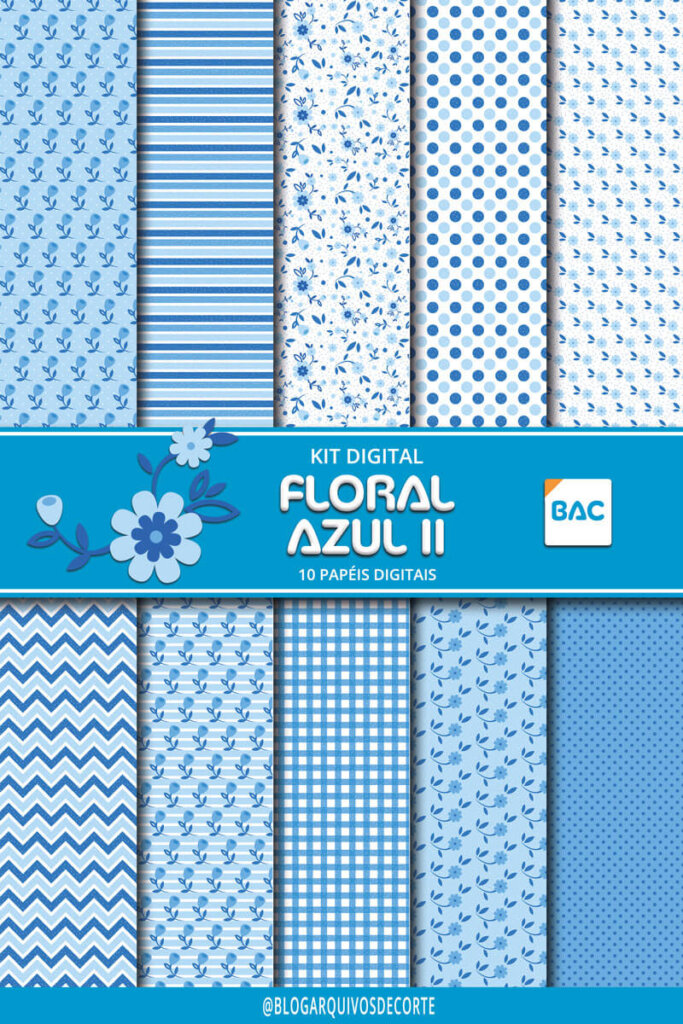 Kit De Papel Digital Floral Azul II | 10 Papéis Digitais