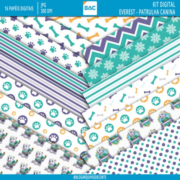 Kit De Papel Digital Everest - Patrulha Canina | 16 Papéis
