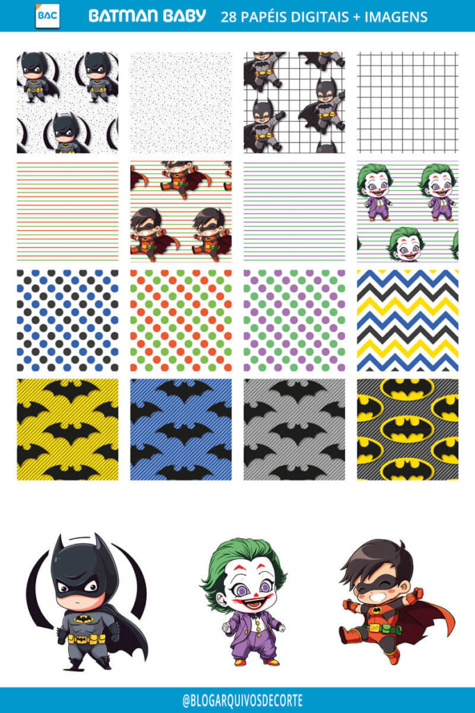 Papel Digital Batman Cute | 28 Papéis Digitais + Imagens