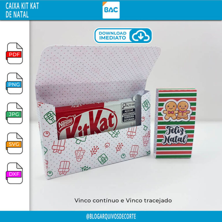 Caixa Kit Kat De Natal - 5 Formatos: SVG,DXF,PDF,PNG,JPG